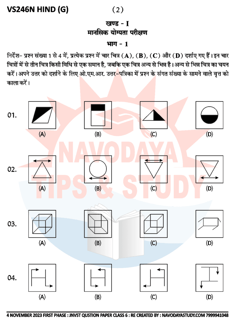 Navodaya 2024 Question Paper Class 6th New Pattern
