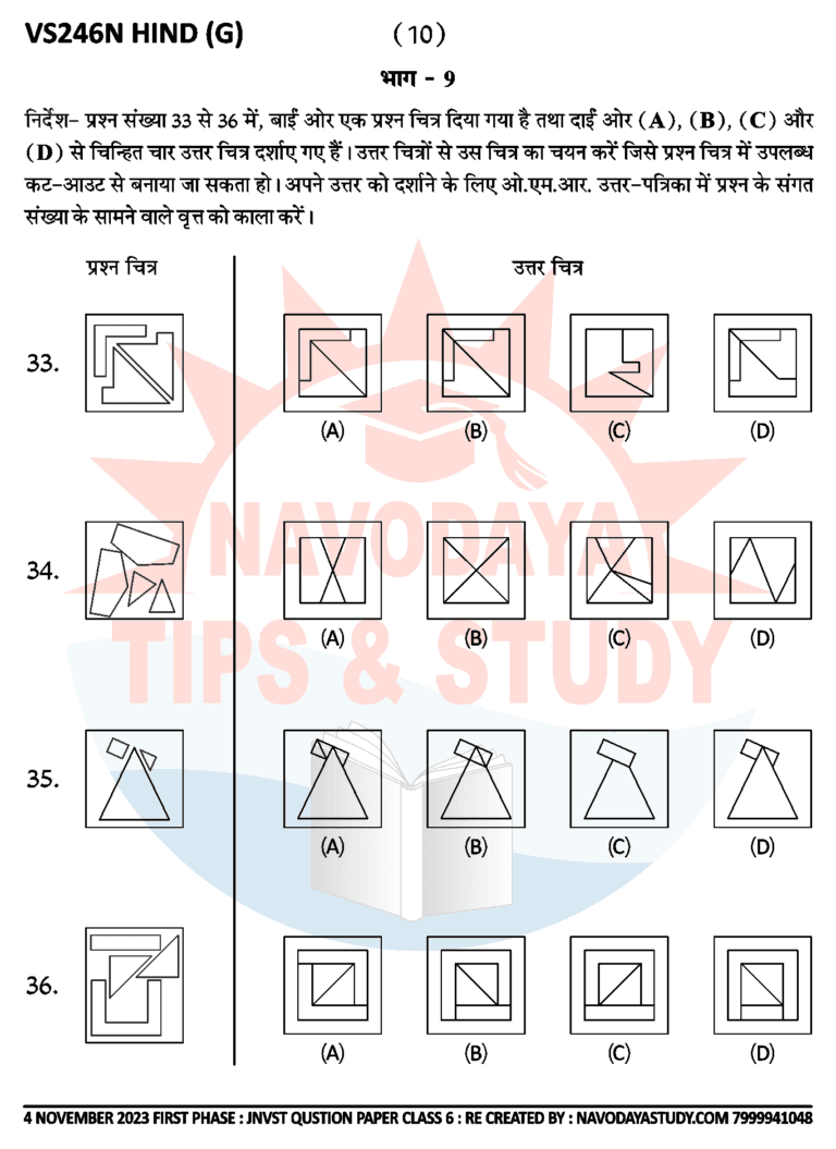 Navodaya 2024 Question Paper Class 6th New Pattern