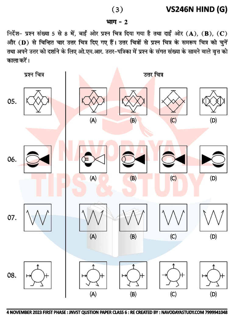 Navodaya 2024 Question Paper Class 6th New Pattern