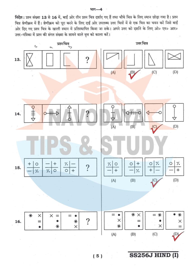 Navodaya Previous Year Question Paper SS256J 2025 Phase 1st For Class 6 ...